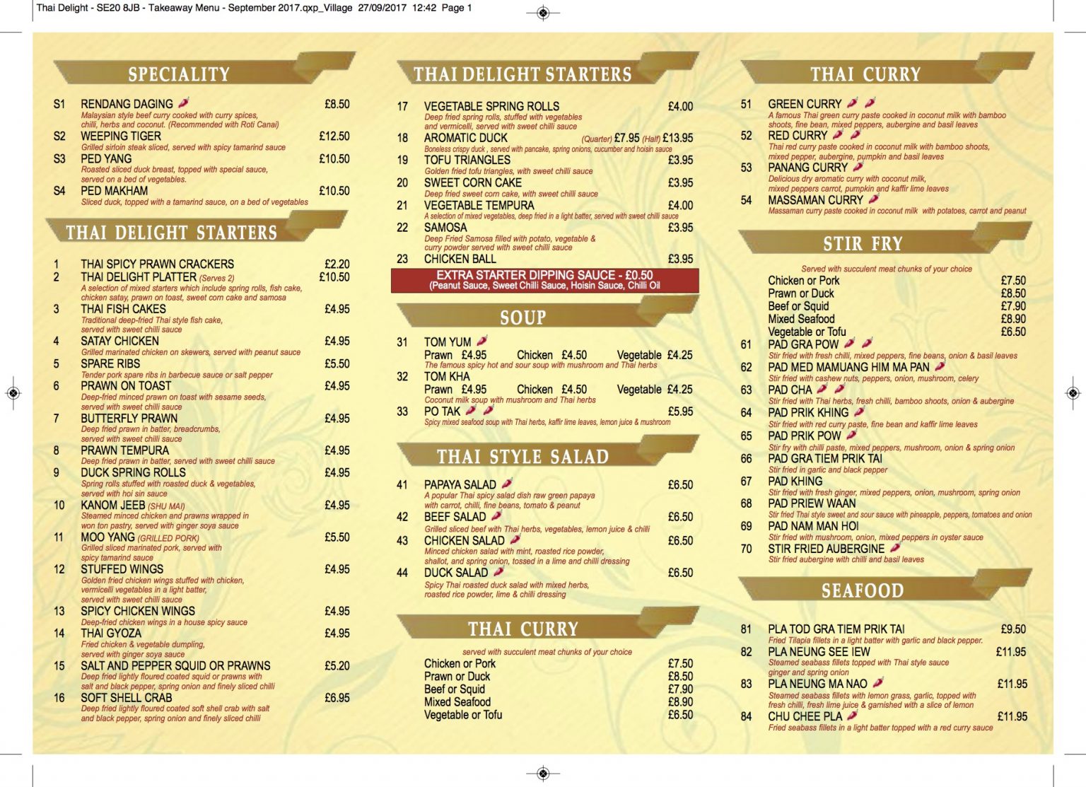 Thai Delight – SE20 8JB – Takeaway Menu – September 2017 – Low ...